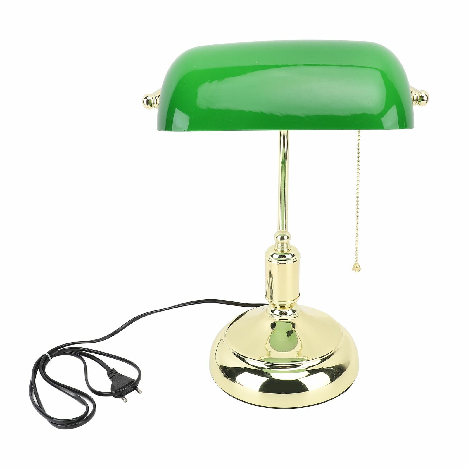 Лампа Bankers, зеленый стеклянный абажур, теплый настольный винтажный библиотечный светильник с цепным выключателем, железное основание, держатель E26 для офиса