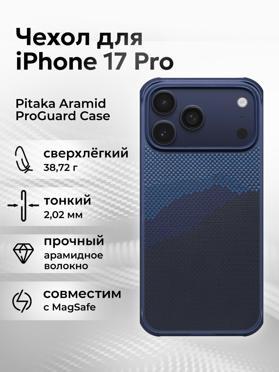 Противоударный чехол Pitaka с амортизирующими накладками для iPhone 17 Pro, За горизонтом