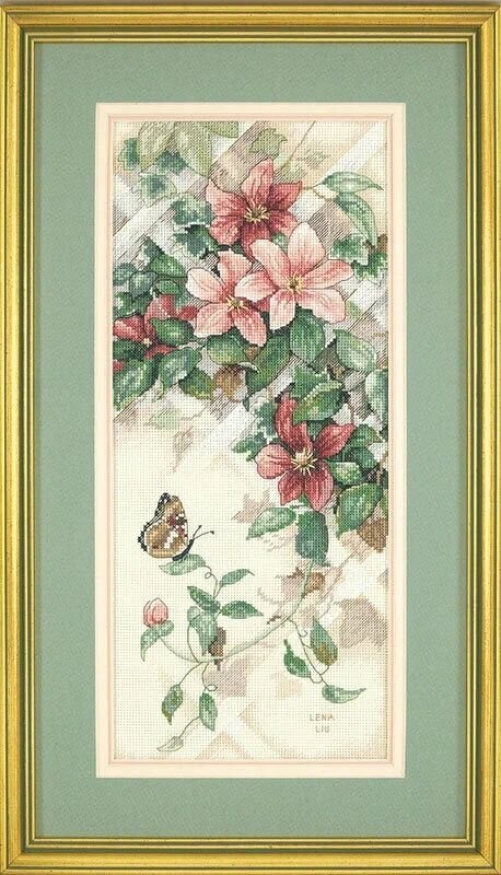13686 Набор для вышивания крестом "Бабочки и клематисы",18*41см, DIMENSIONS
