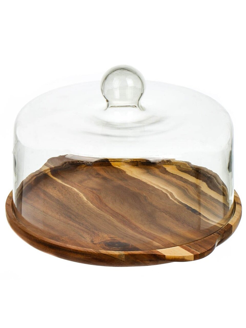 Тортница дерево, стекло, 2 предмета, 18.5х28 см, круглая, с крышкой, 32х28х18.5 см, Y4-6569