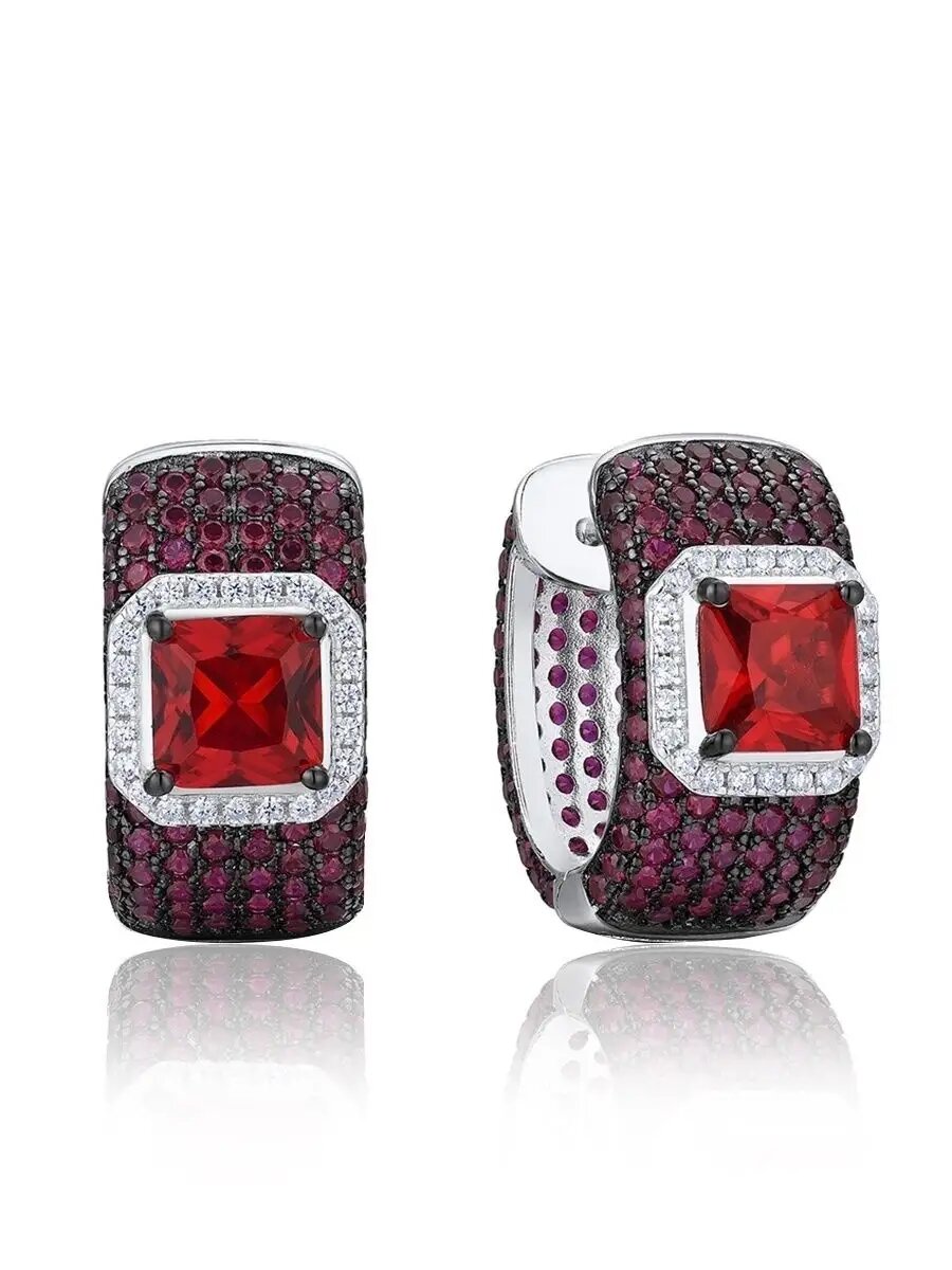 Серьги конго, серебро, 925 проба, родирование, циркон, шпинель синтетическая