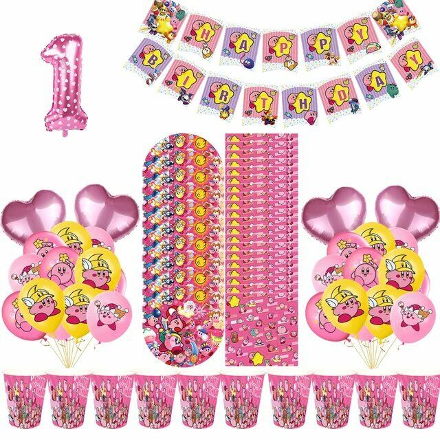 Украшения для детского дня рождения в стиле аниме «Кирби», посуда, праздничные атрибуты, тарелки, салфетки, воздушные шары, подарки для детских праздников