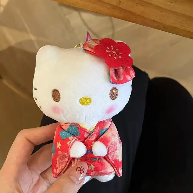 Кимоно Sanrio серии Cherry Blossom Kuromi Hello Kitty для девочек, плюшевая подвеска, милая кукла-собачка цвета корицы, брелок, украшение, подарок, Высота: около 12 см
