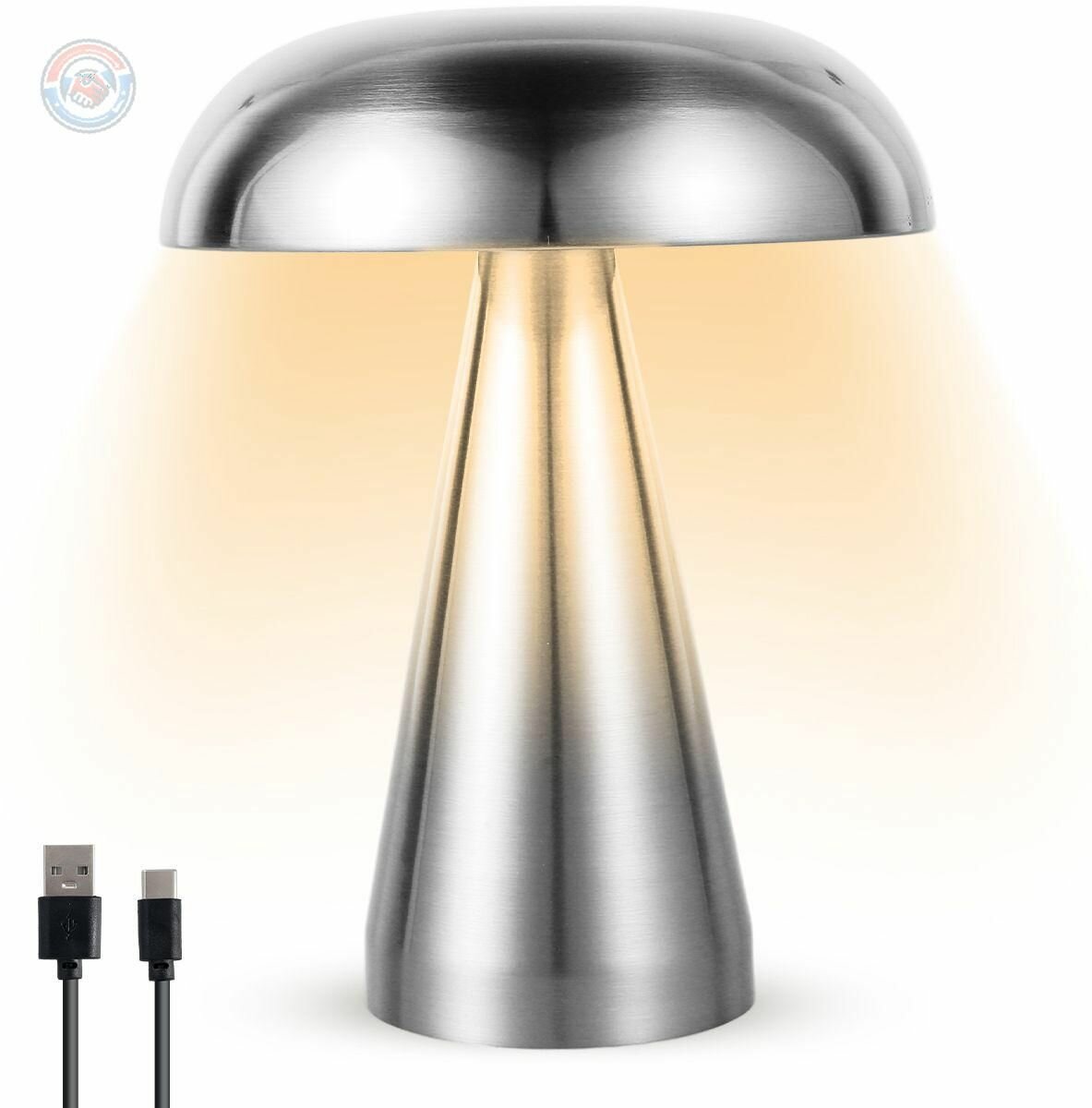 Настольная лампа гриб, USB и аккумулятор, тёплый свет для спальни, дерево и лён, компактный ночник, стильный домашний декор