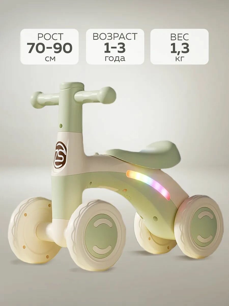 Беговел, велогон, четырехколесный детский, от 1 года до 3 лет, для дома, для улицы, подсветка, музыка, для мальчика, для девочки.