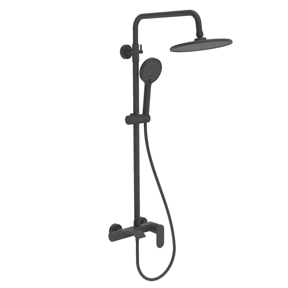 Душевая стойка STWORKI Вестфолл W1H306-MB со смесителем, черная, матовая, с тропическим душем, с изливом, с лейкой, душевая система, латунная, рычаг сбоку