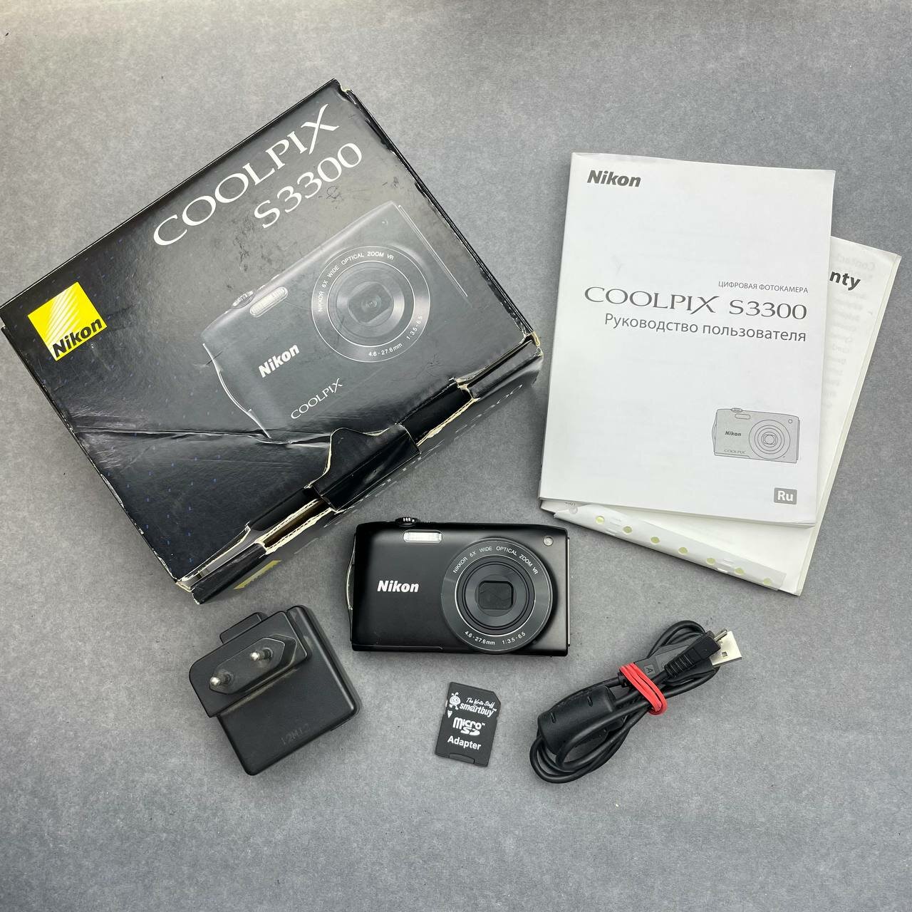 Цифровой компактный фотоаппарат Nikon Coolpix S3300, черный, с коробкой
