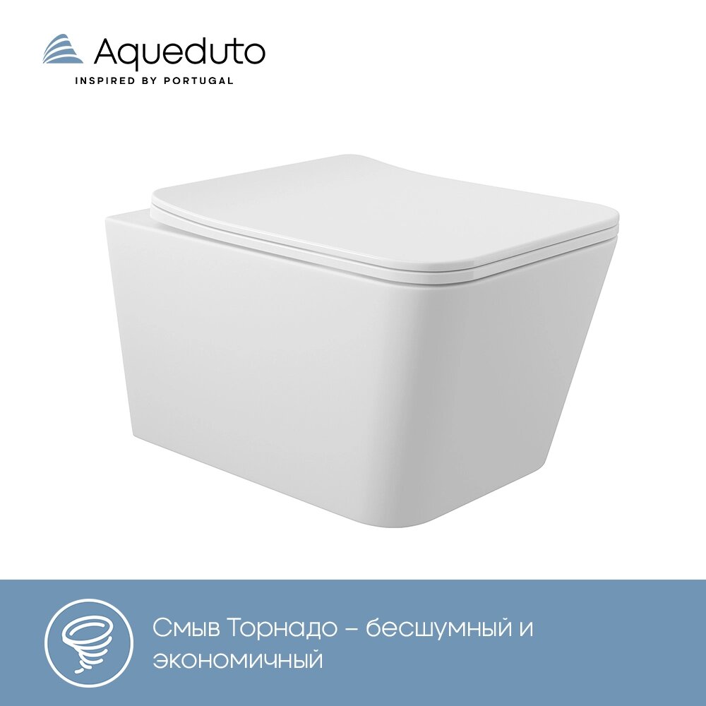 Унитаз Aqueduto MACIO Tornado MACT2120 подвесной, безободковый, смыв Торнадо, сиденье с микролифтом, 52х37 см, белый матовый