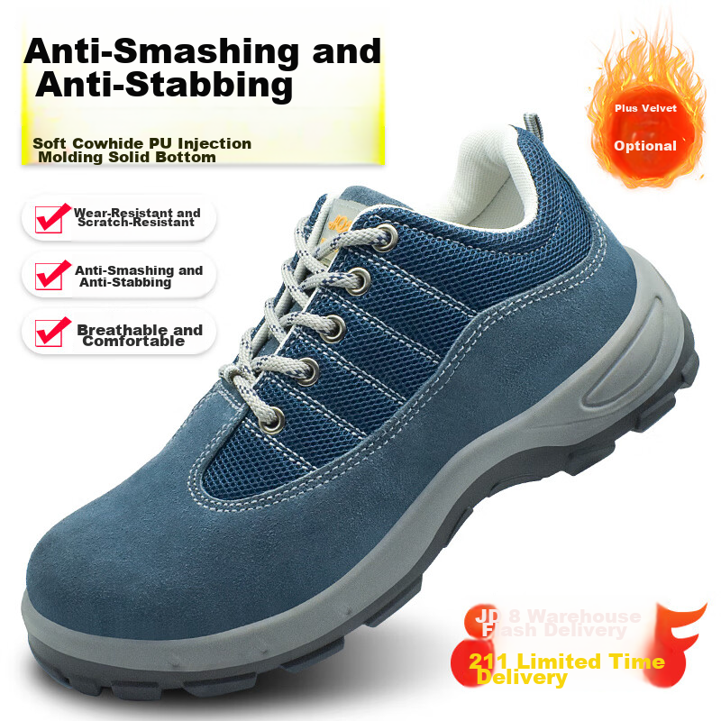 Fucheng Safety Shoes for Men, Breathable Steel Toe Cap, Anti-Smashing, Anti-Puncture, Wear-Resistant, Solid Sole, Work Protection Safety Shoes, Blue, Size 36
