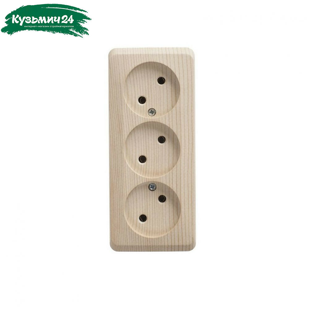 Розетка 3-местная Schneider Electric Этюд PA16-009D без заземления, накладная, сосна