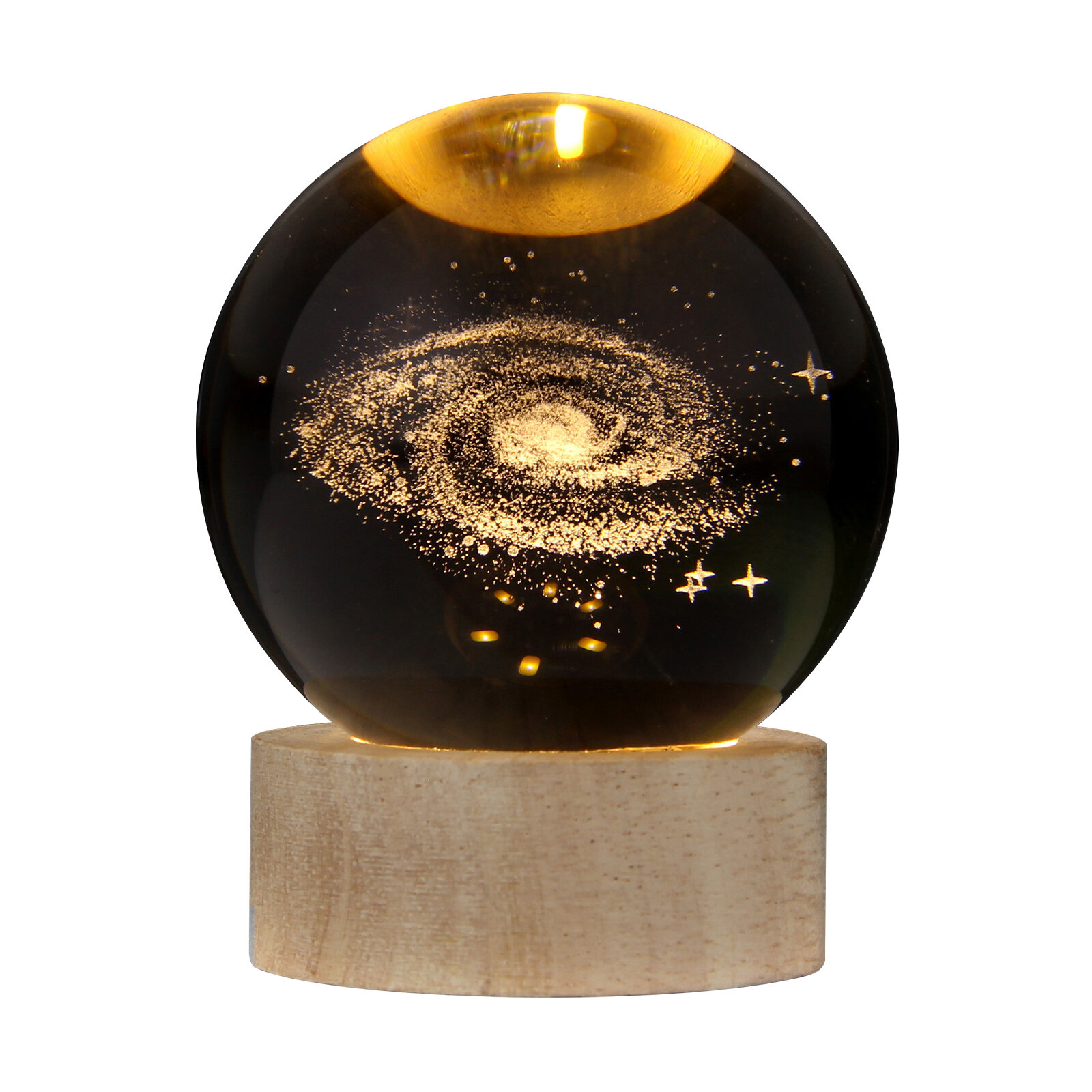 3D Crystal Ball с деревянной базой с теплом светом Маленький ночной свет Настольная отделка Украшения Подарок на праздник USB Плаг и Плей Материал: Кристалл, дерево Стили кристаллической шары: Солнечная система с кольцами, Солнечная система, Галактика