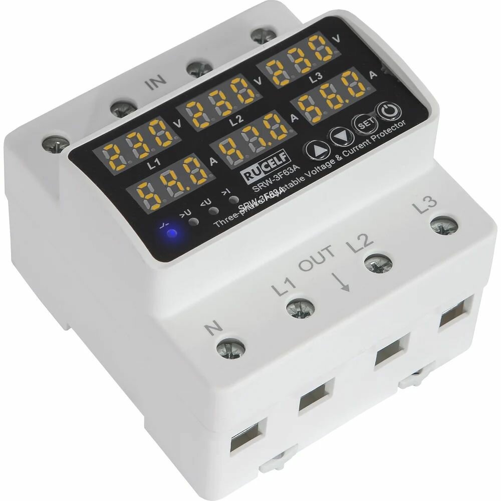 Трехфазное реле напряжения RUCELF SRW-3F63A КА-00009131
