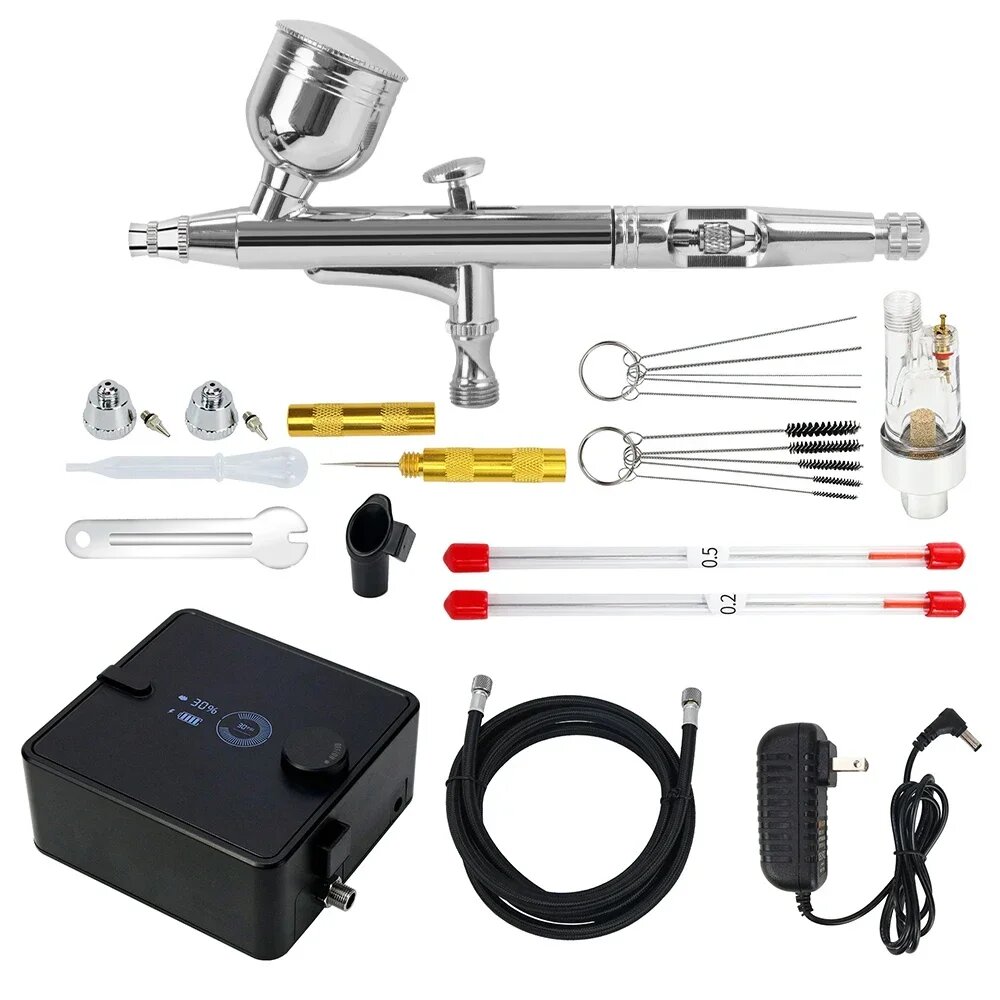 Комплект аэрографа двойного действия с компрессором с автостопом 30PSI, многофункциональный пистолет-распылитель для макияжа, украшения торта, модели, покраски