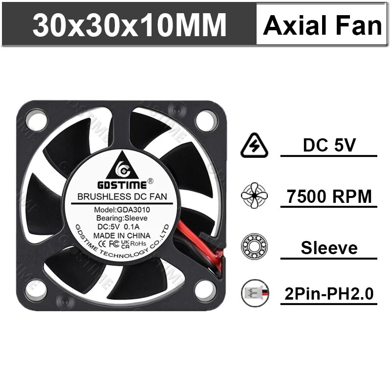 Gdstime 3010 вентилятор для 3D-принтера 1PCS, 5V Sleeve 2P2.0 7F