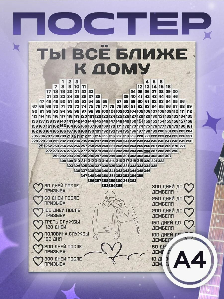 Постеры на стену дембельский календарь ДМБ 365 Жду солдатаметаллический, оригинальный, на стену