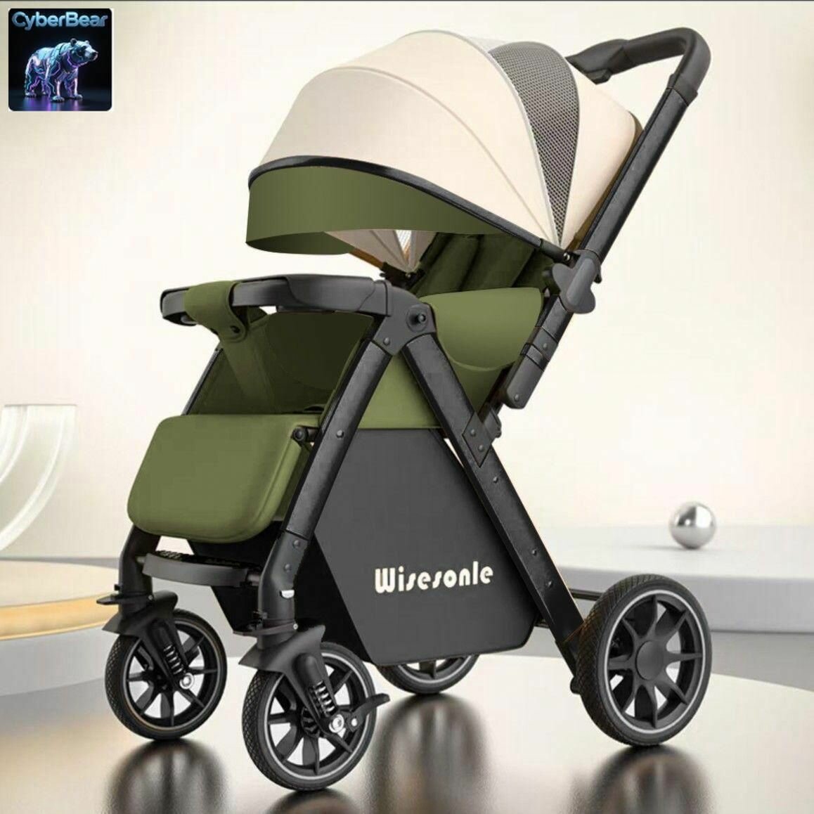 Универсальная коляска 2 в 1 с большими колесами и двойной защитой для новорожденных, легкий механизм складывания, 5 уровней наклона, идеальна прогулок с малышом!