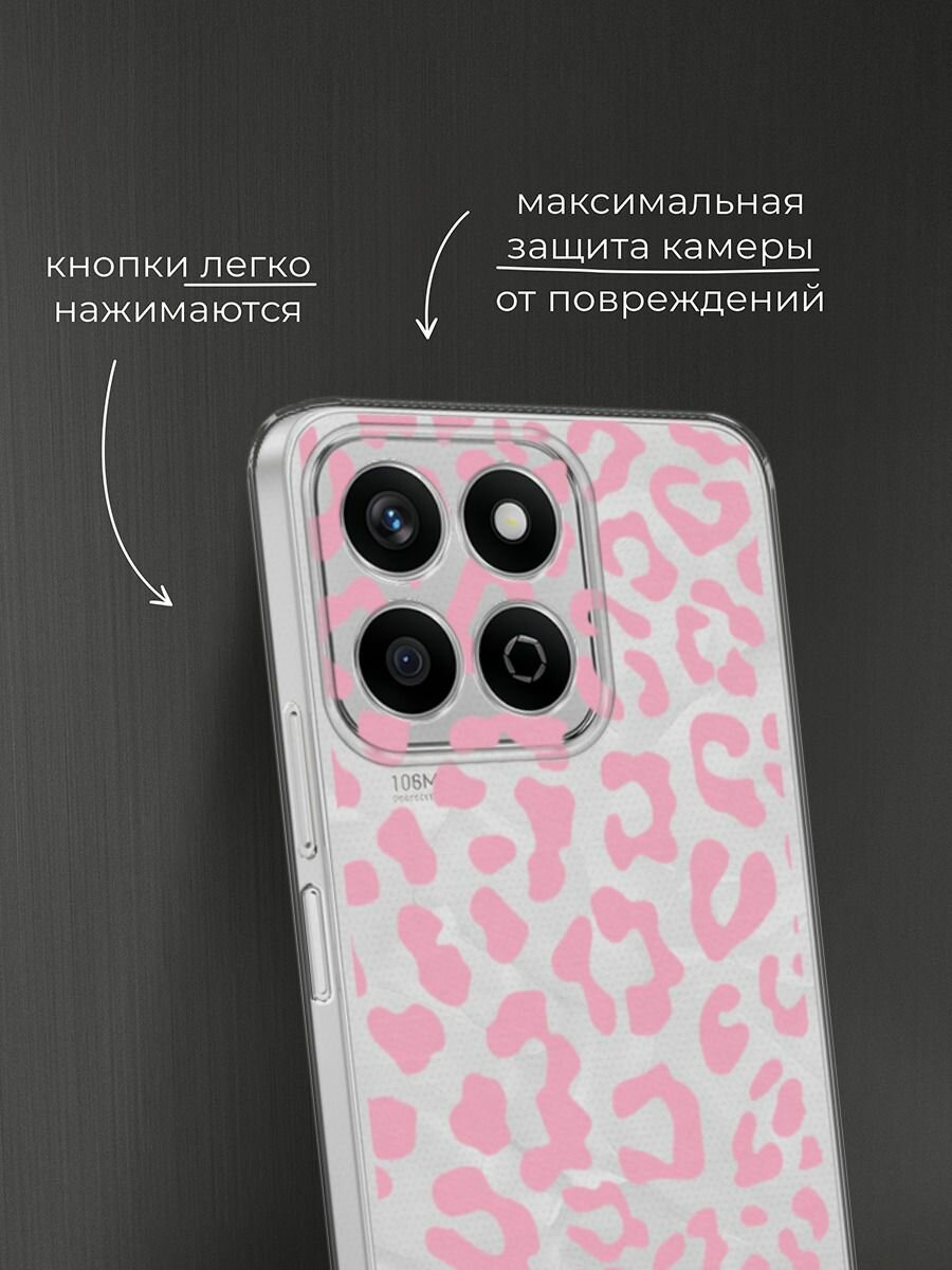 Чехол на Honor X7c / Хонор X7c с принтом Паттерн розовый леопард, прозрачный — фото 1