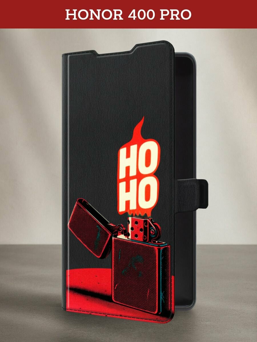 Чехол-книжка на Honor 400 Pro / Хонор 400 Про с рисунком Зажечь огонь, черный