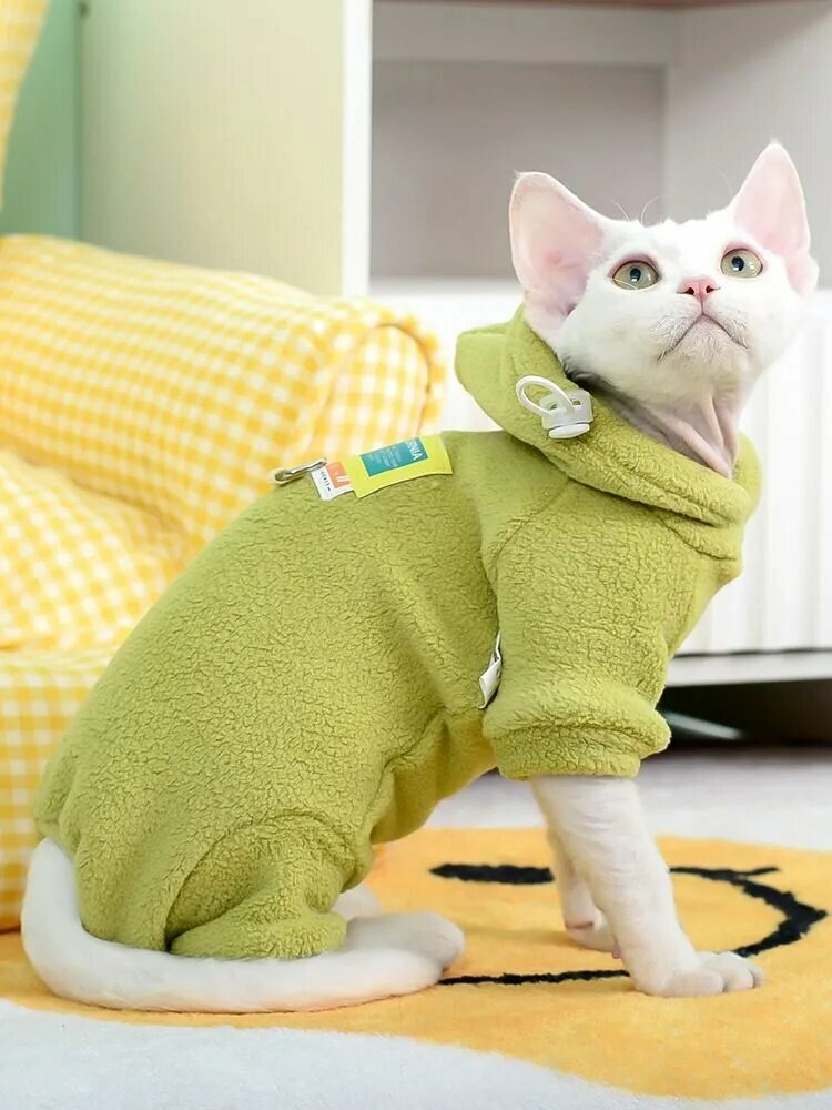 Одежда с капюшоном для кошек-зимняя теплая одежда для безволосых кошек с 4 лапами, комбинезон на все тело