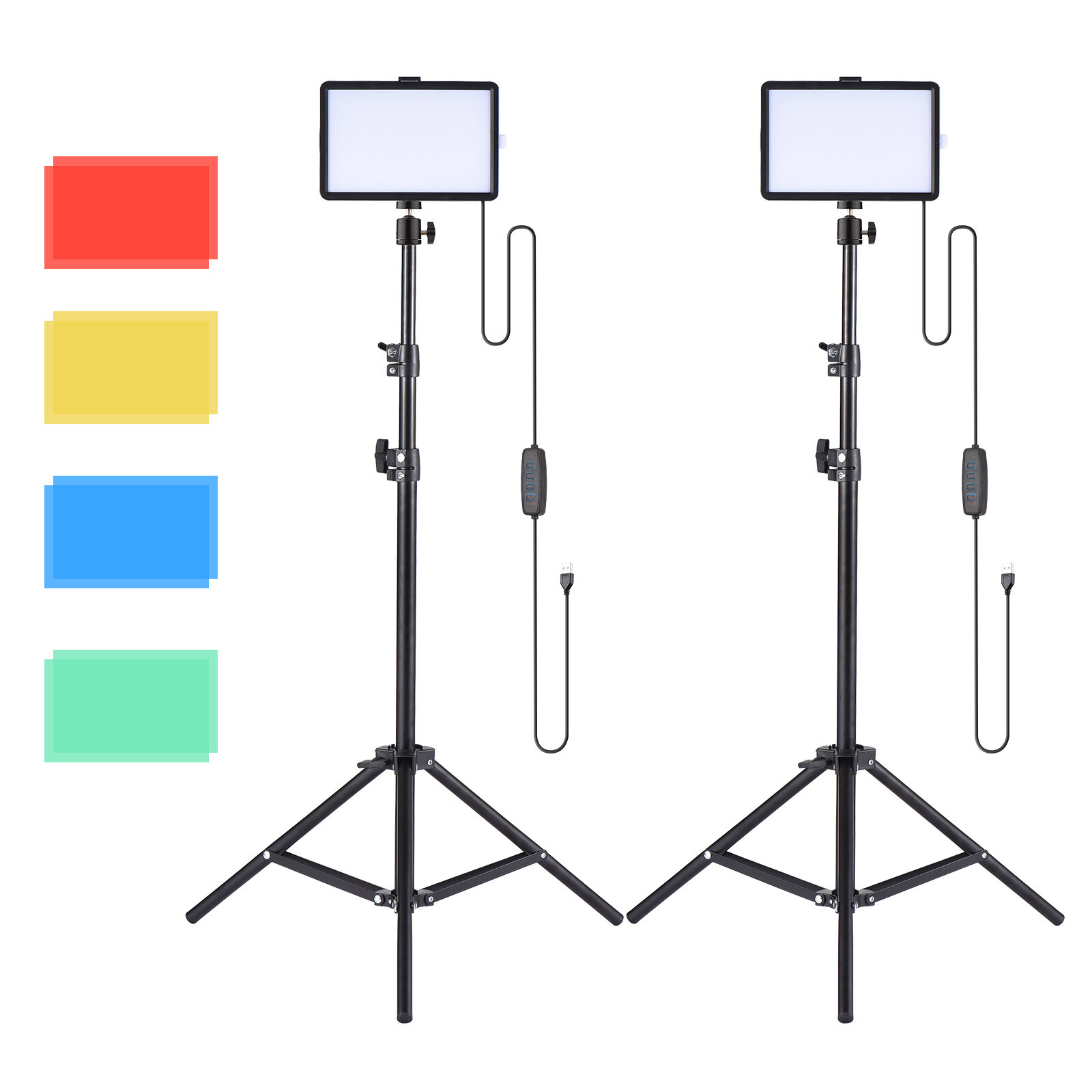 2 Pack Набор USB LED Видео Светов с Фонариками 3200K-5500K Регулируемой Яркостью Штативы 172cm/67.7in Гибкие Шарообразные Голова Красный Желтый Синий Зеленый для Видеоконференций Трансляции Записи Видео