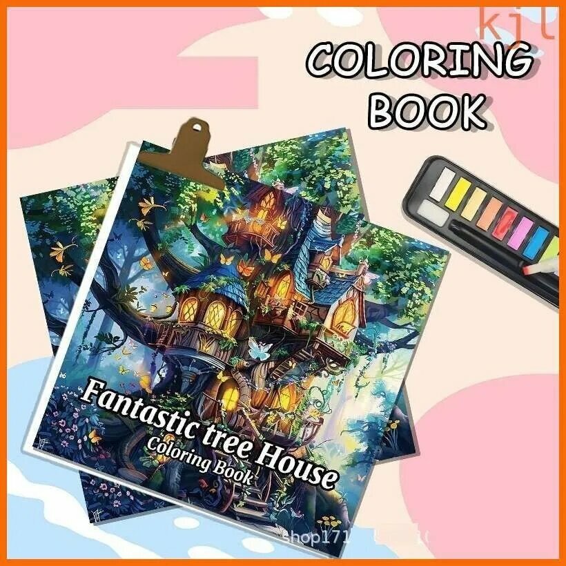 Популярен осеньюФантастическая книжка-раскраска для взрослых "Домик на дереве"