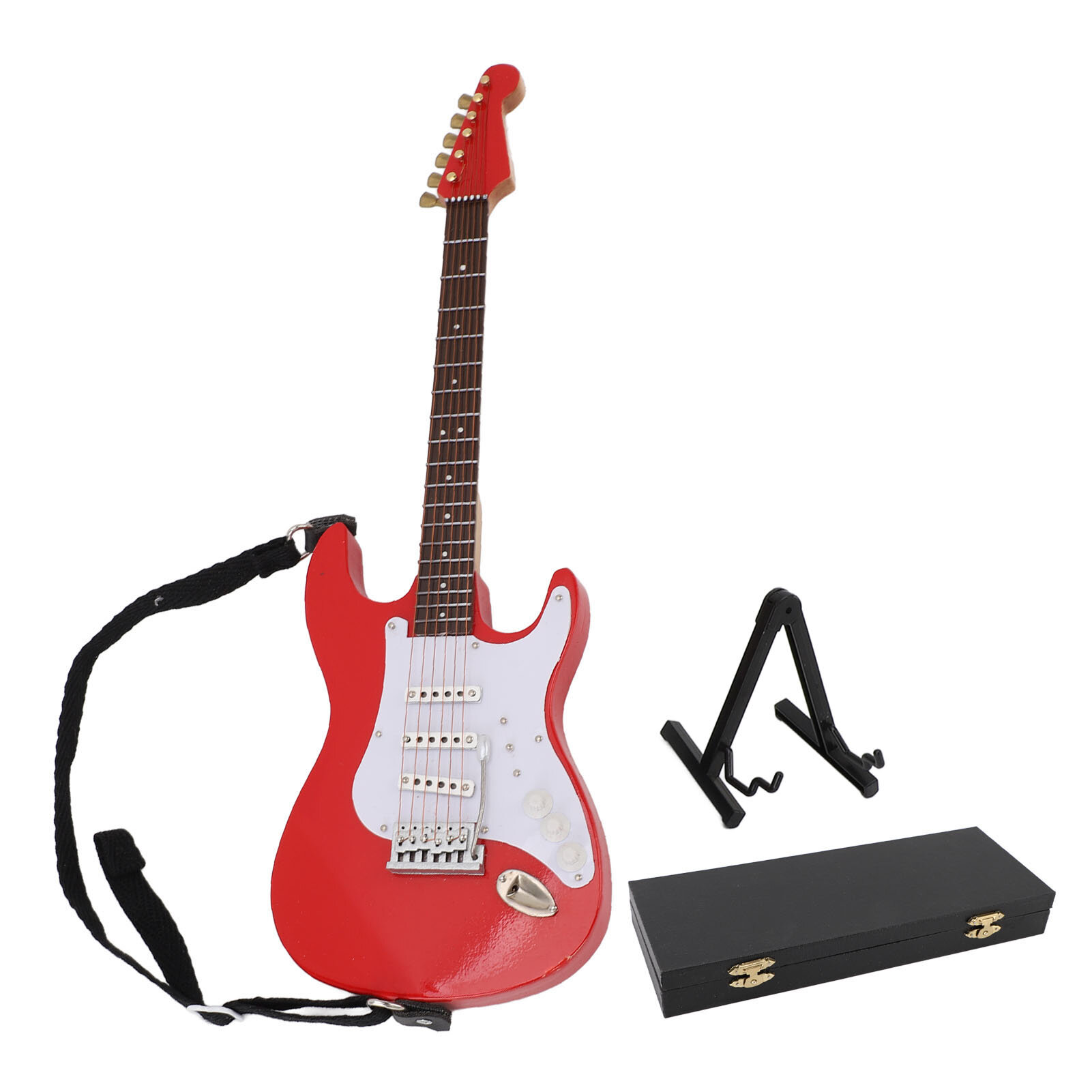 Миниатюрная электрическая гитара 24 см красная деревянная с подставкой и чехлом для декора дома
