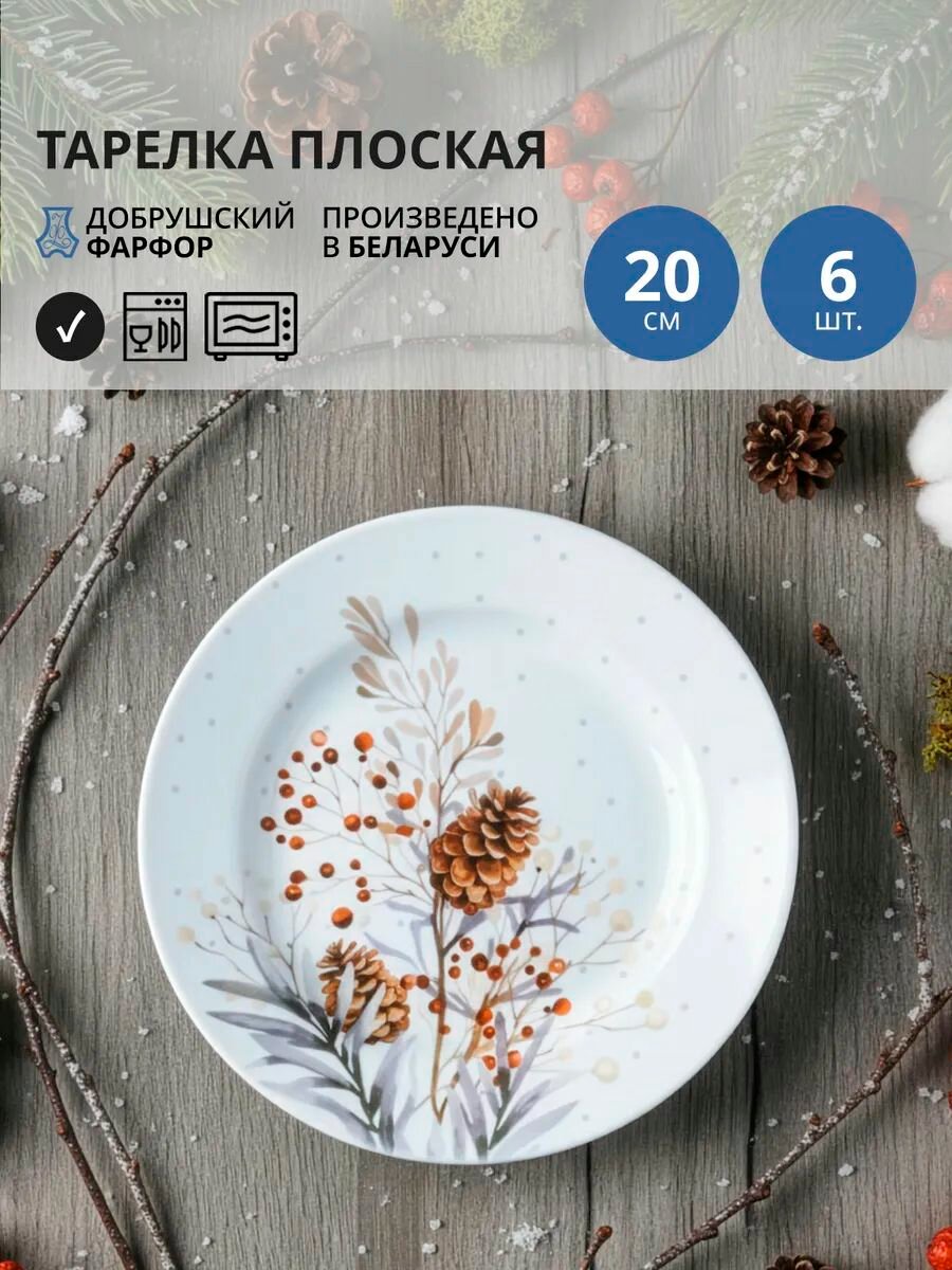 Набор из 6 тарелок обеденных 20 см Добрушский фарфоровый завод Зима