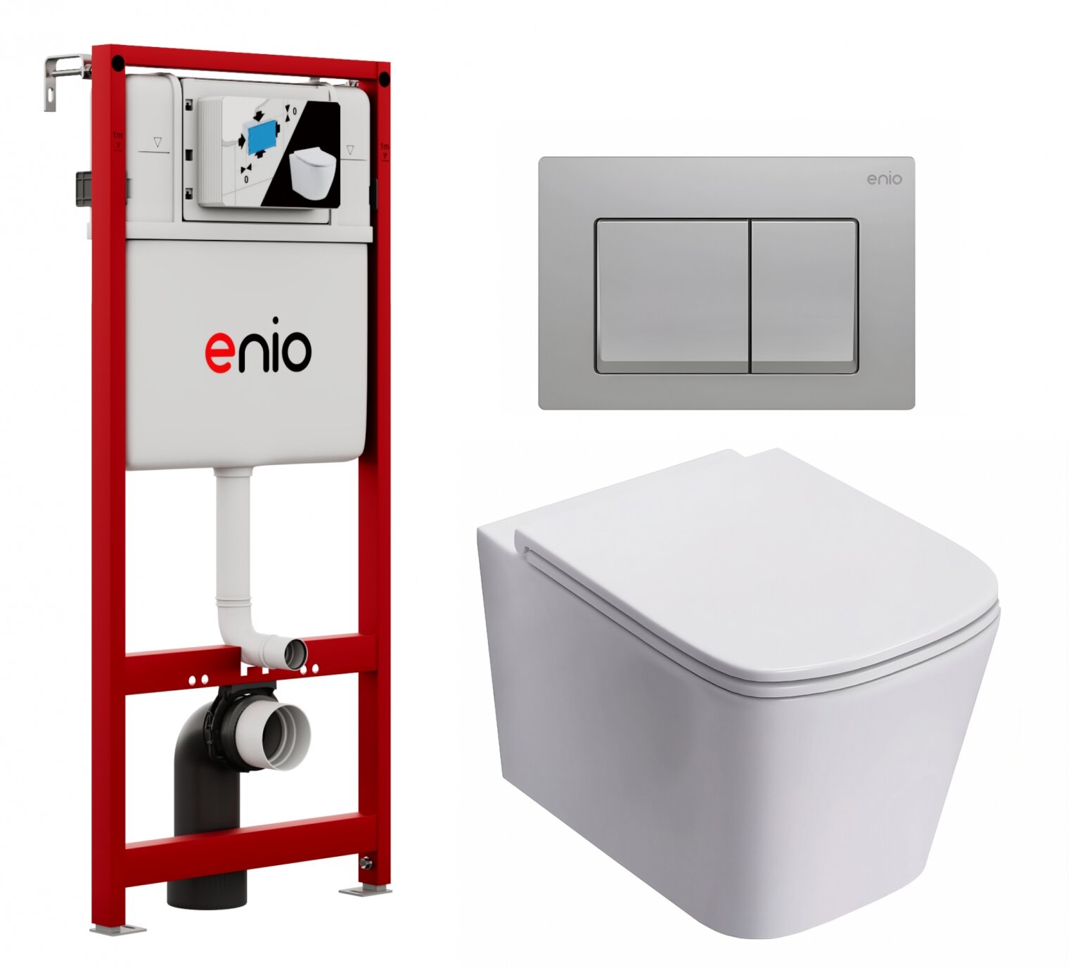 Комплект 3 в 1 инсталляция Enio Profi EN7050050 + Унитаз подвесной Lorne Lambro Tornado LN5007505 + кнопка хром матовый Pulsante