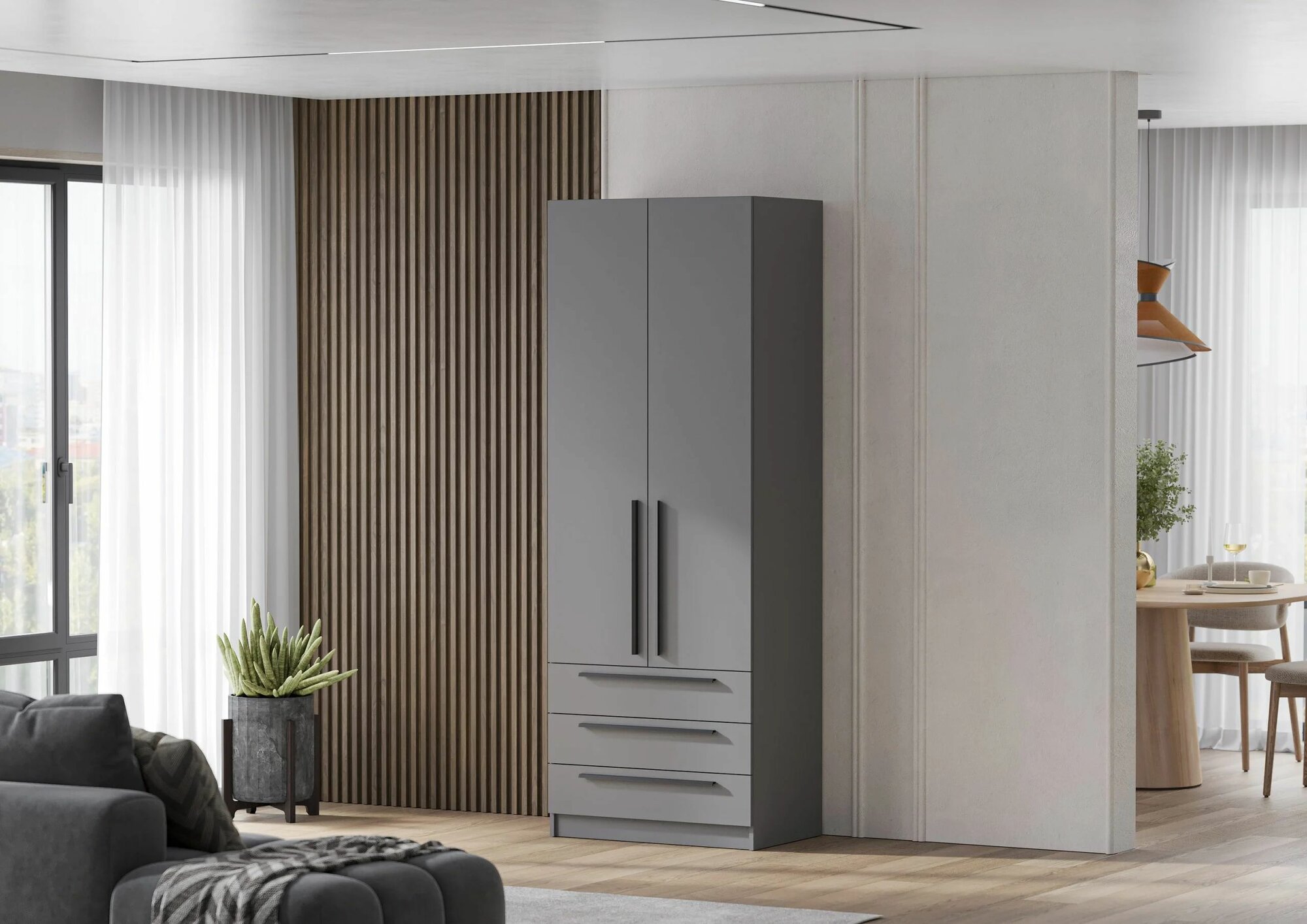 Шкаф Берген ШК3Я-800 + полки Берген про серый графит (Интерьер-Центр)