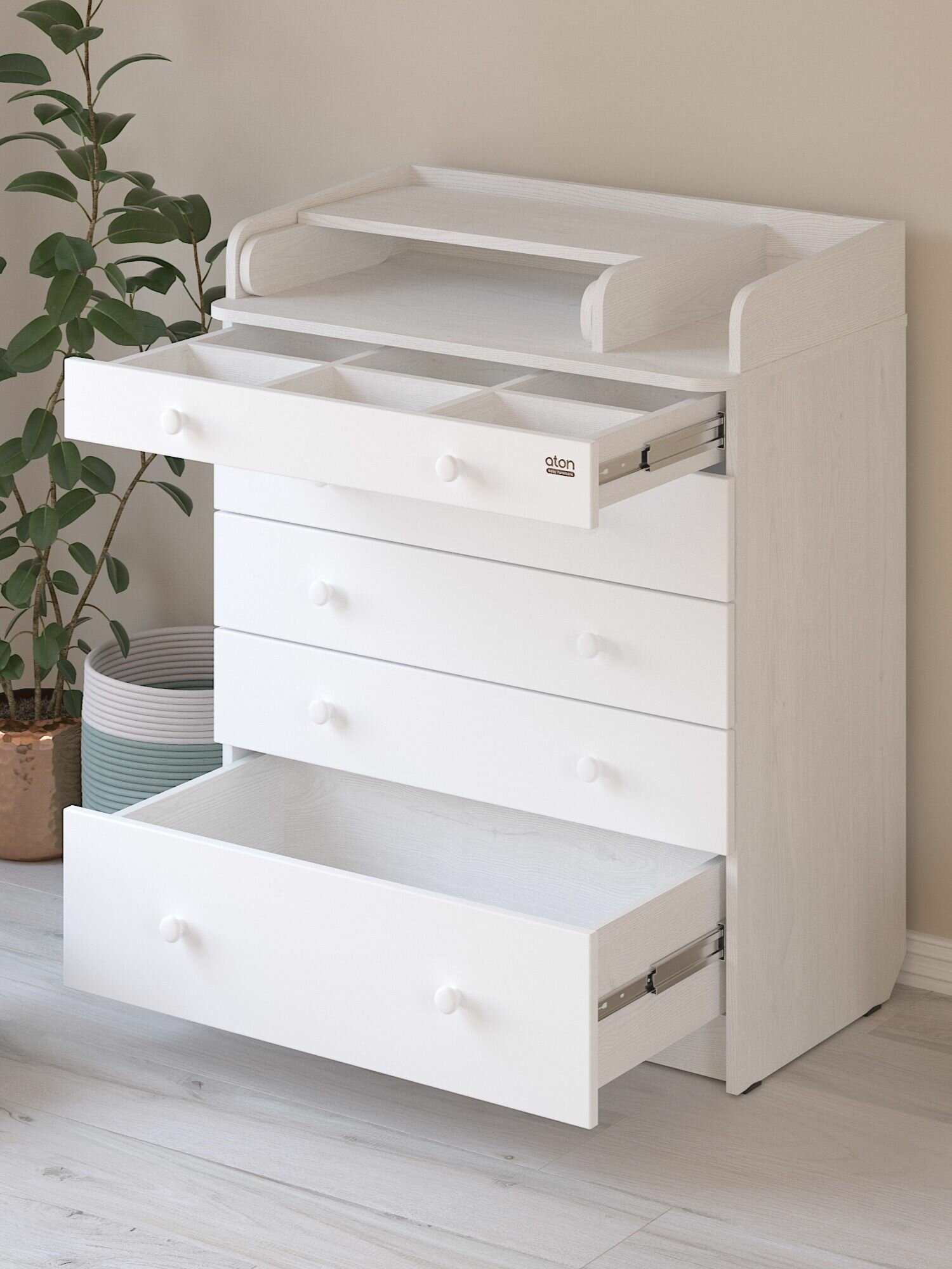 Пеленальный комод Maks, 5 ящиков, Ясень тронхейм/белый софт