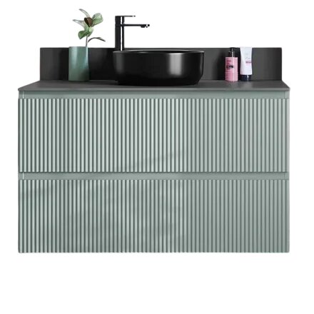 Тумба под раковину со столешницей Itana Kate 100 подвесная, светло-зеленая, столешница черная матовая