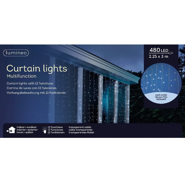 Светодиодный занавес Brilliant Waterfall 2.25*3 м, 480 холодных белых LED ламп, прозрачный ПВХ, контроллер, IP44, Kaemingk (Кейминг), 494370
