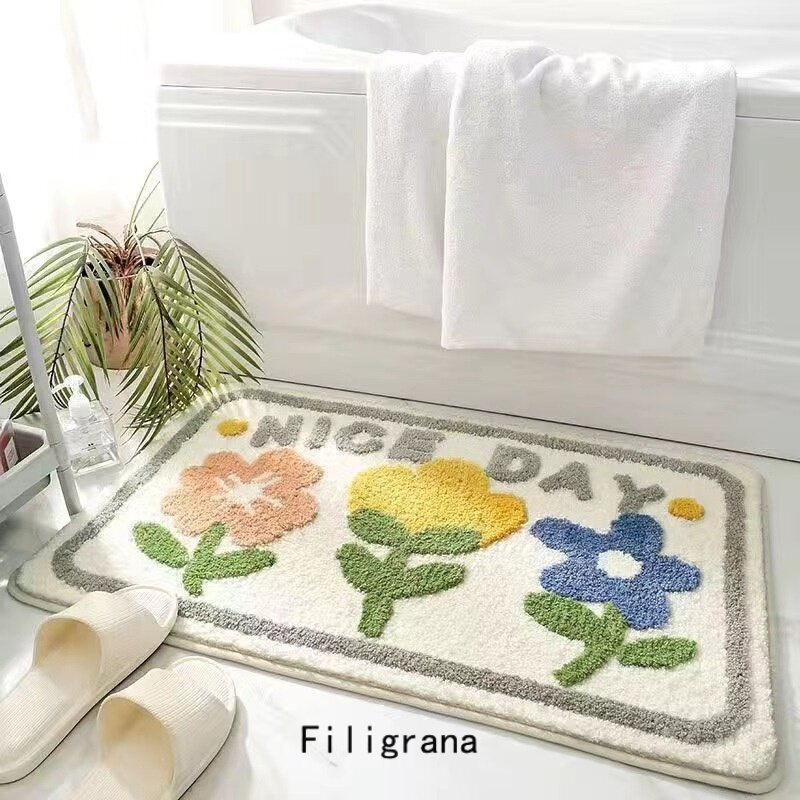 Коврик для двери ванной комнаты/душа Filigrana из искусственного кашемира, впитывающий и нескользящий100cmX150cm