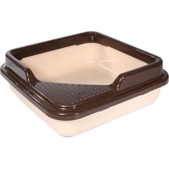 Туалет для кошек Triol P755, квадратный с бортом, капучино, 43,5х43,5х14,5 см