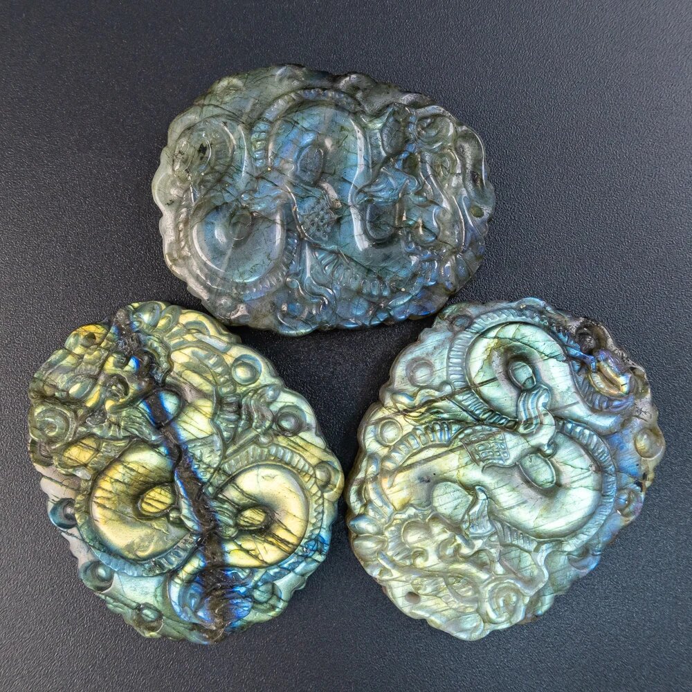 Лабрадорит, подвеска, дракон, синяя вспышка, 1 шт.