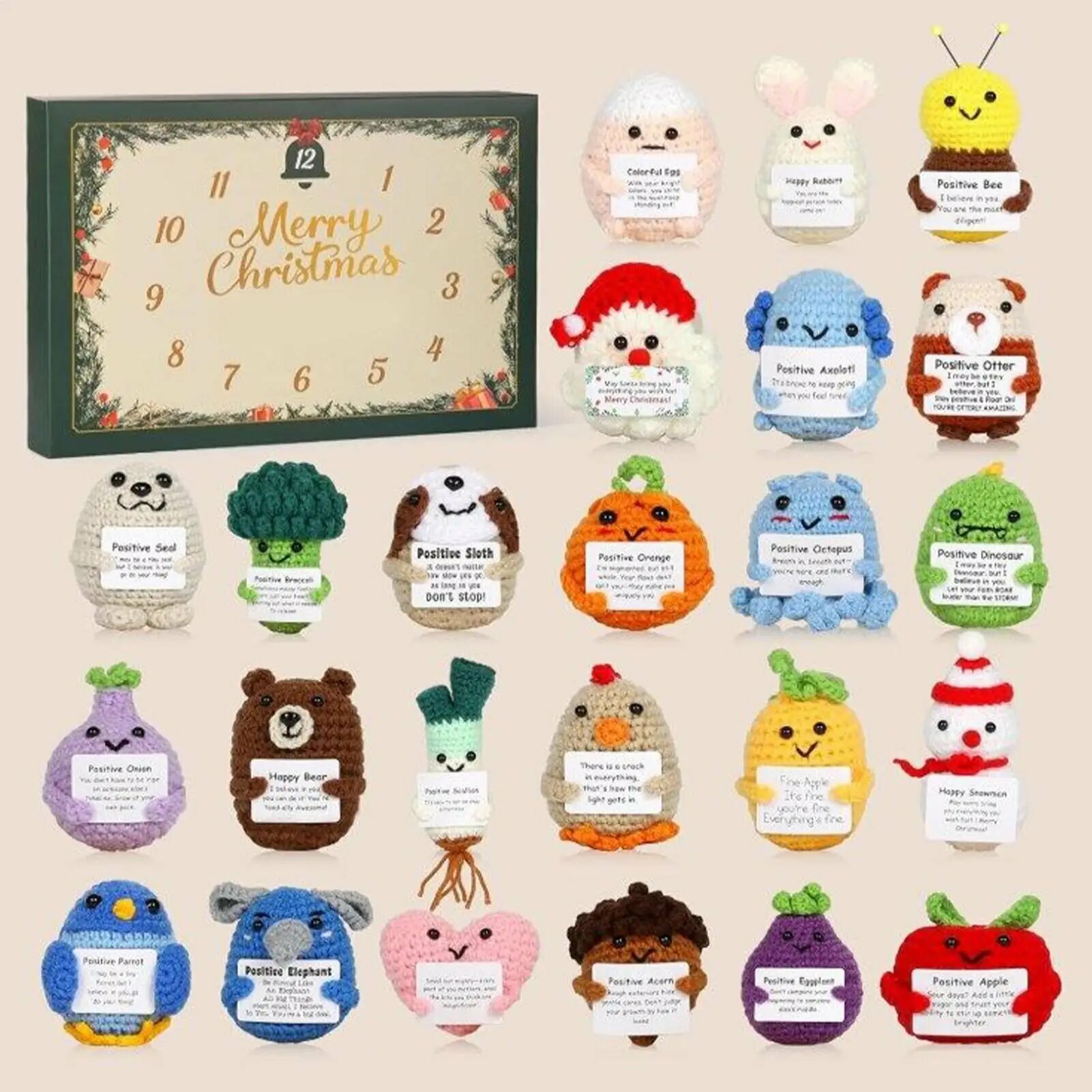 Рождественский адвент-календарь с вязаными игрушками