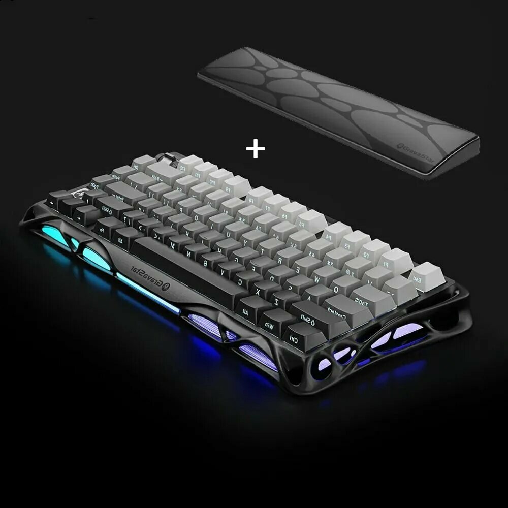 Игровая клавиатура беспроводная Gravastar Mercury K1 + подставка под запястье, Английская раскладка, светло-серый, черный матовый