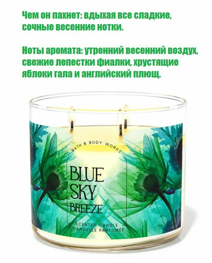 Bath and Body Works свеча ароматическая с 3-мя фитилями Blue Sky Breeze (411 грамм)