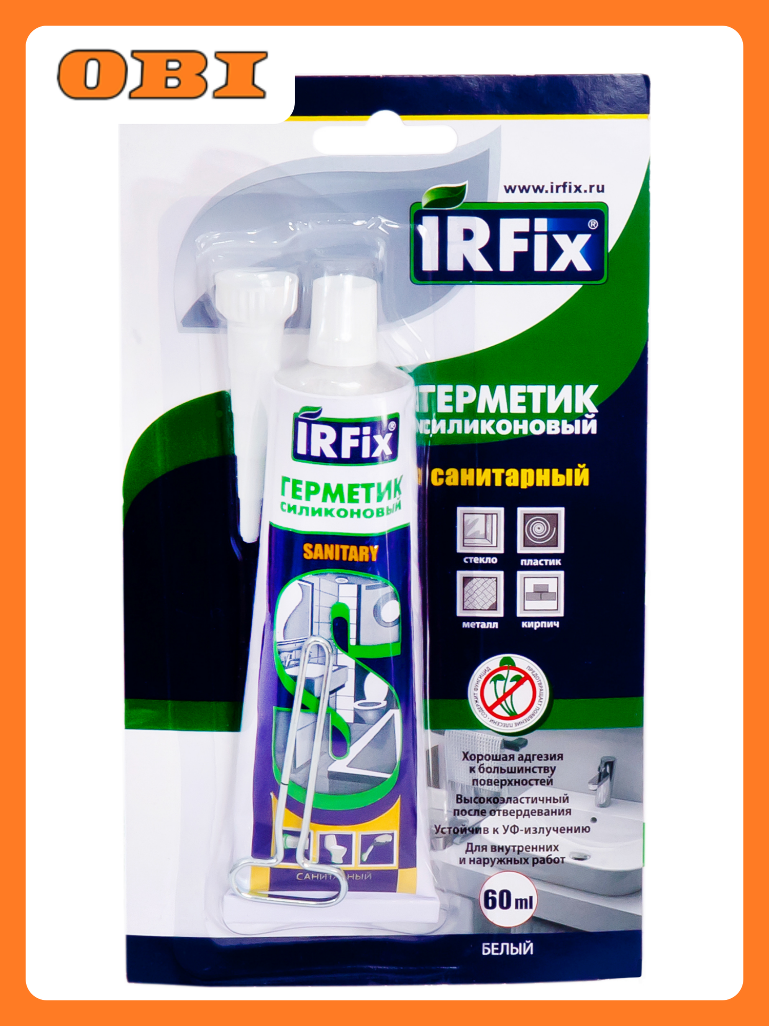 Герметик IRFIX SANITARY, силиконовый, кислотный, белый, 60мл