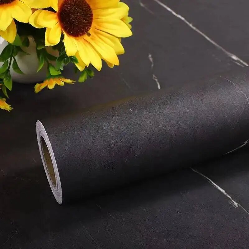 Матовые черные виниловые обои-наклейки "Мрамор" Thickened Black, 80cmx200cm