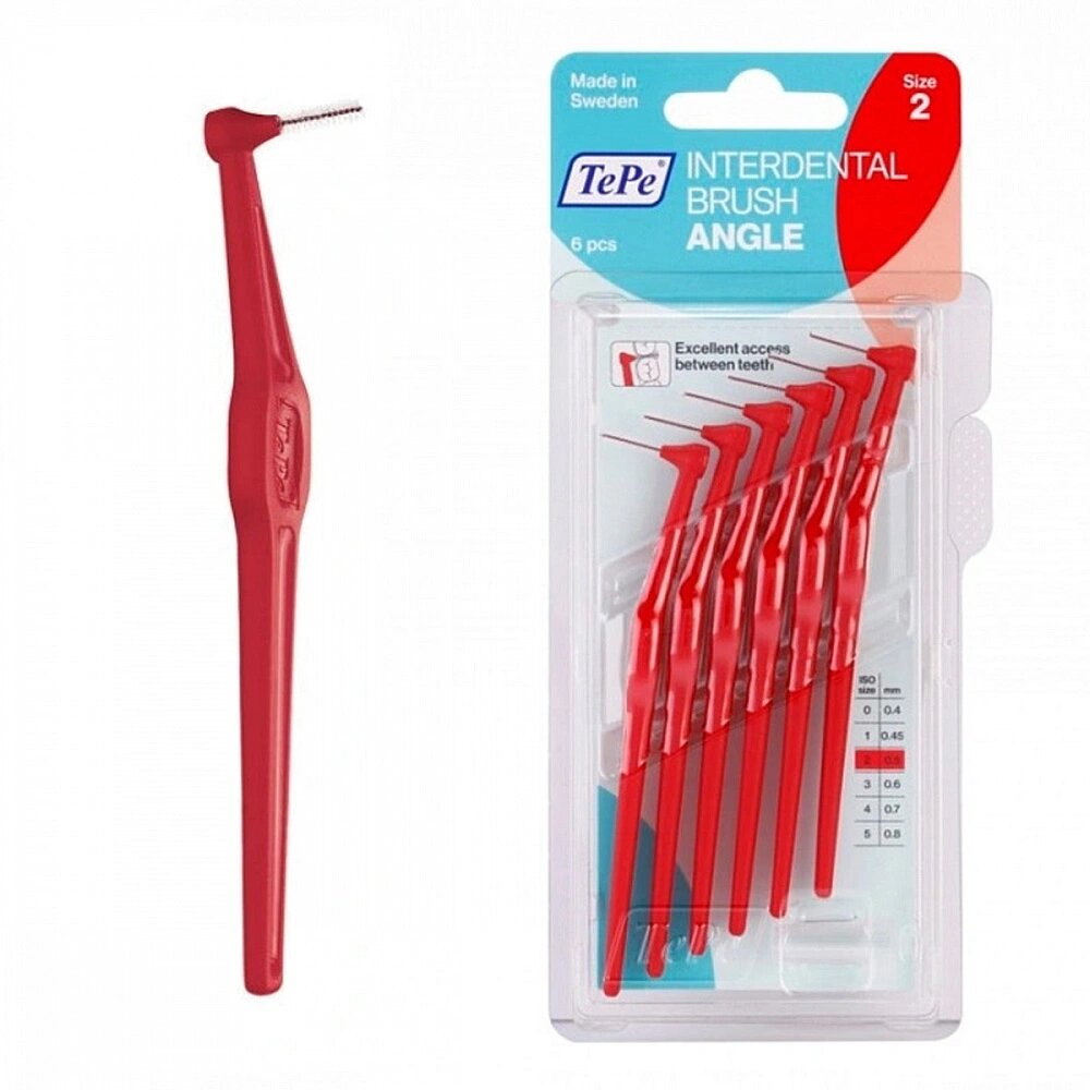 Набор межзубных ершиков TePe Angle Size 2 (0,5 мм) 6 шт, красные