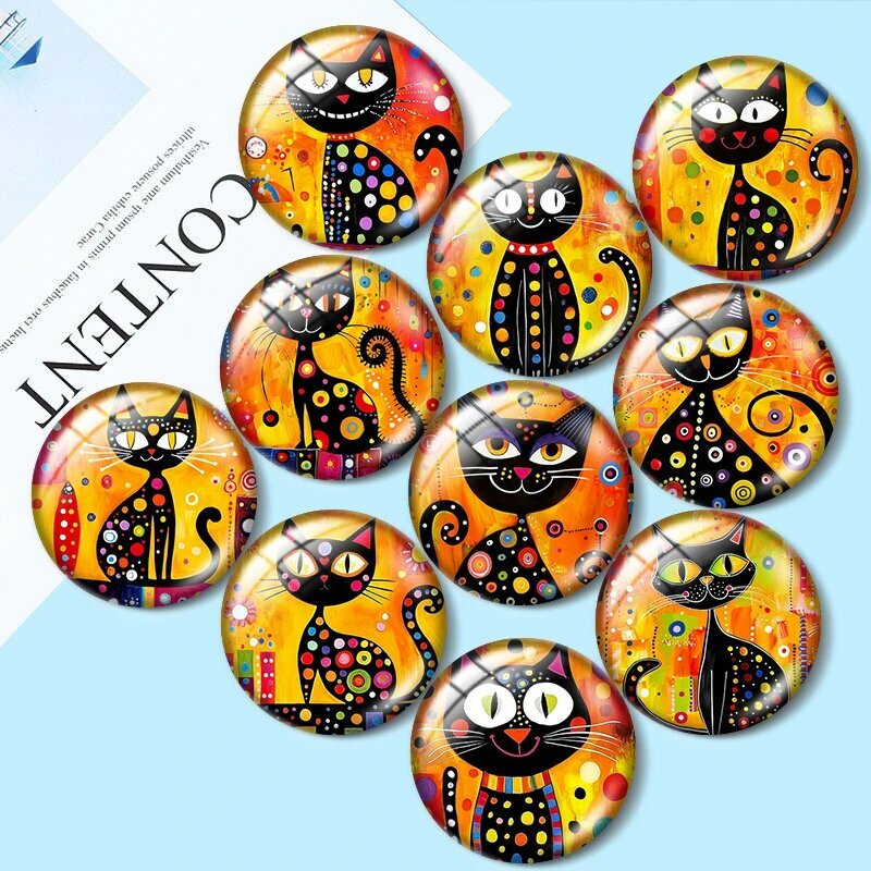 Черный стеклянный кабошон с изображением кота 12 мм/18 мм/20 мм/25 мм 16 мм, 10pcs-BG8084-mixed