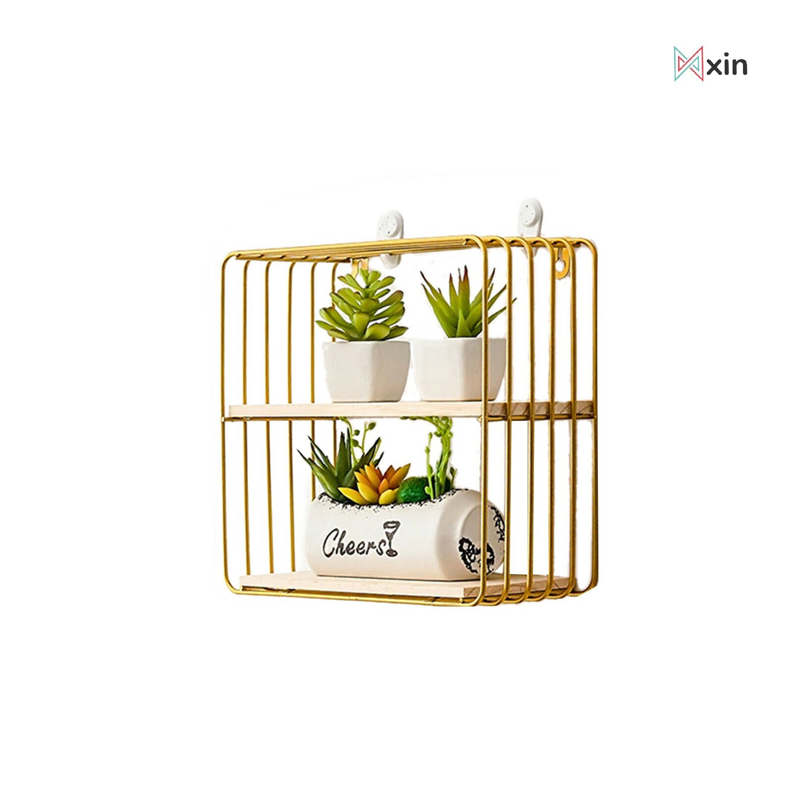 Элегантная двухъярусная настенная полка в золотом цвете 25x25x12cm