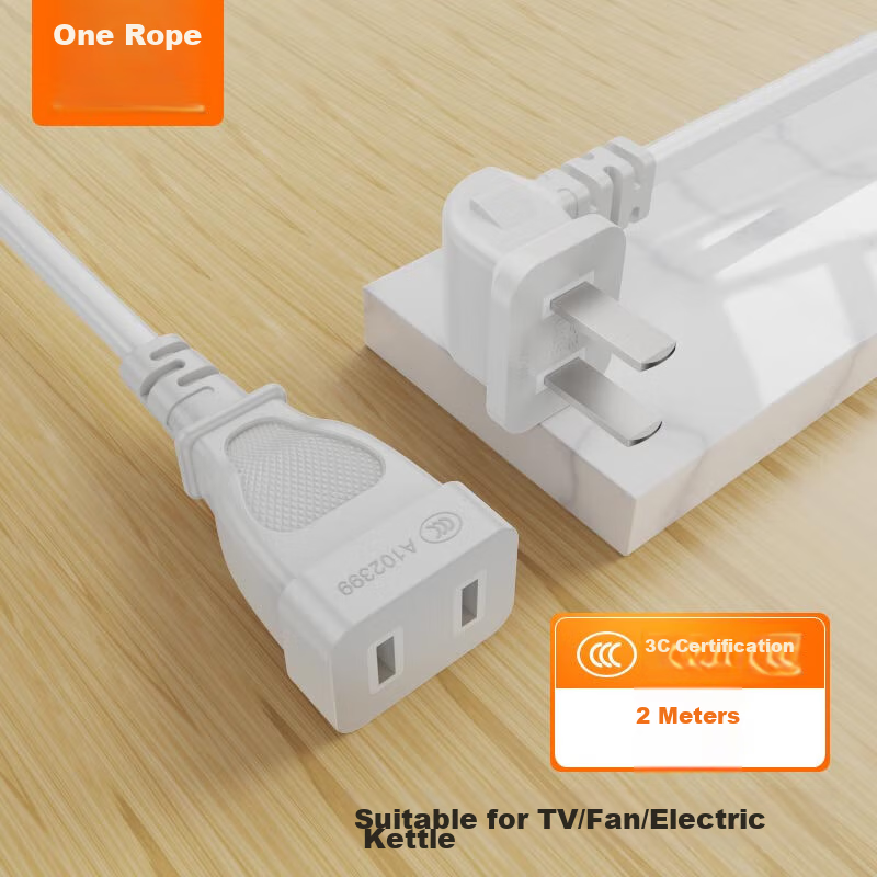 Yi Sheng CABLE CREATION DZ141 10A Power Extension Cord, 2-Prong, Angled Head, New National Standard Two-Core Two-Hole Socket Extension Cord for TV, Fan, Kettle, 2 Meters