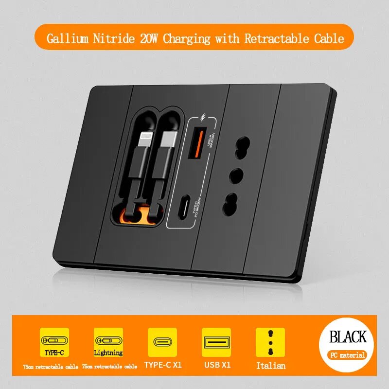 Настенная розетка 118 типов с USB Type-C 20Вт It 2LINE