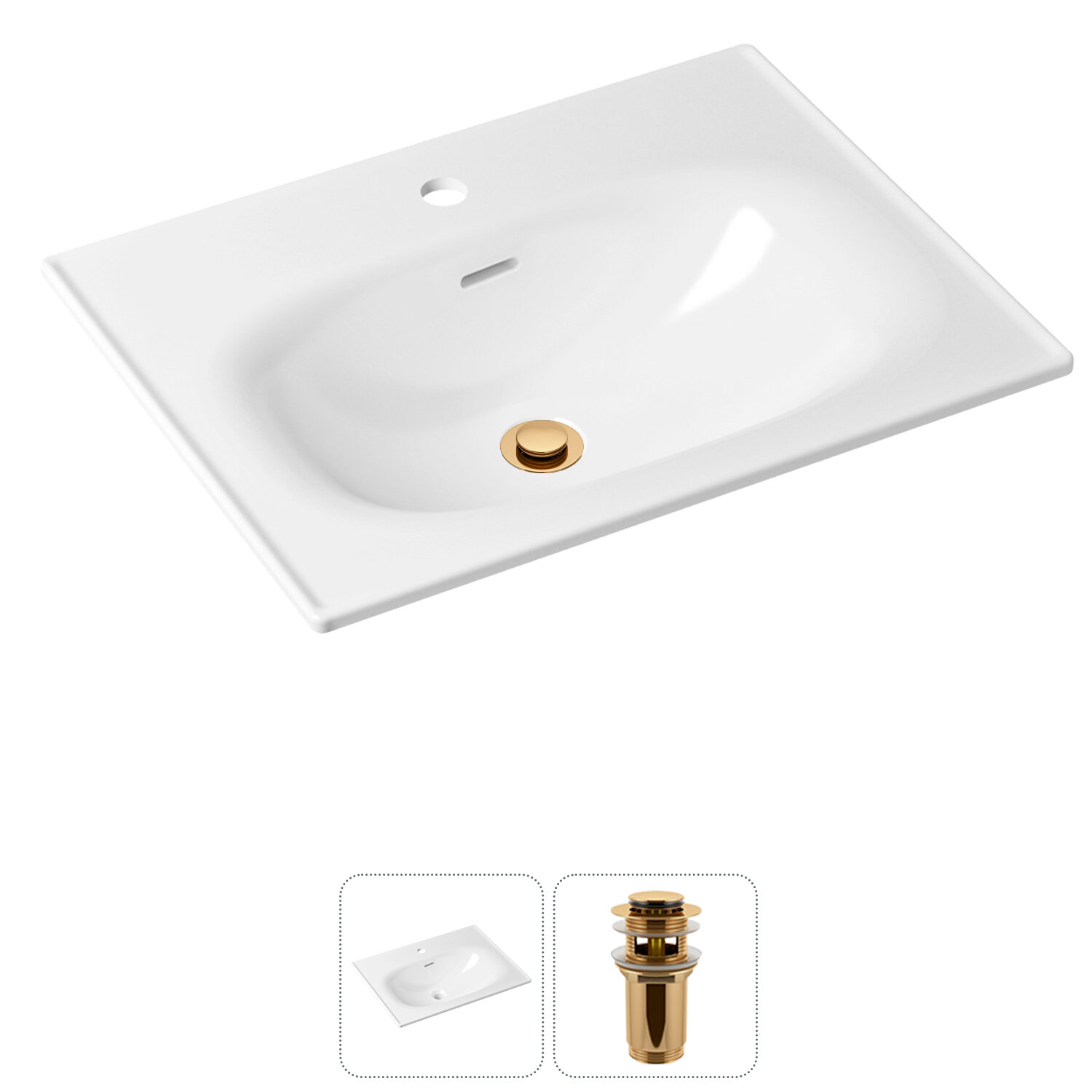 Врезная раковина в ванную Lavinia Boho Bathroom Sink 21520872 в комплекте 2 в 1: умывальник белый, донный клапан в цвете золото