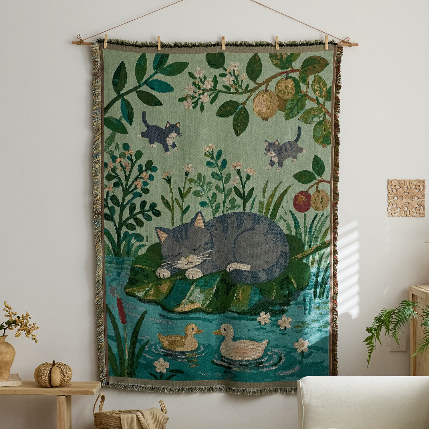 Винтажная ткань с изображением звезд, луны и облаков, стиль искусства, тканевая подвесная картина, декор для стен, фоновая ткань, хлопковая пряжа, таселевая гобелен