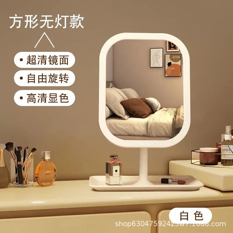 Зеркало для макияжа с LED-подсветкой, настольный стиль, маленькое зеркало с подсветкой для женщин, стиль Ins, портативное маленькое зеркало для туалетного столика в общежитии