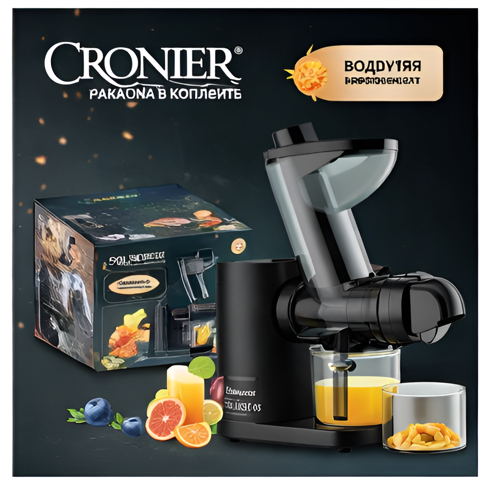 Шнековая соковыжималка Cronier CR-1136 для овощей, фруктов и зелени, холодный отжим