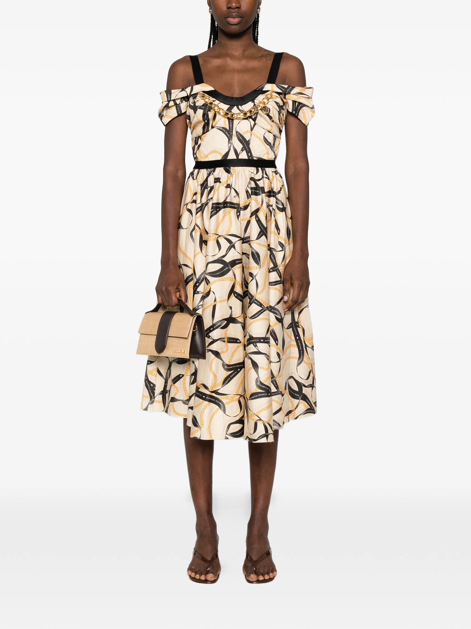 Платье Elisabetta Franchi Ruffled midi dress, размер 44, разноцветный — фото 1